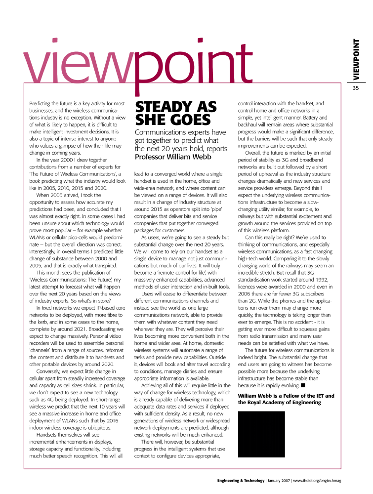 Viewpoint - Steady as she goes | IET Journals & Magazine | IEEE Xplore
