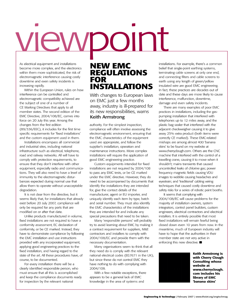 Viewpoint - New EMC regulations for installations | IET Journals ...