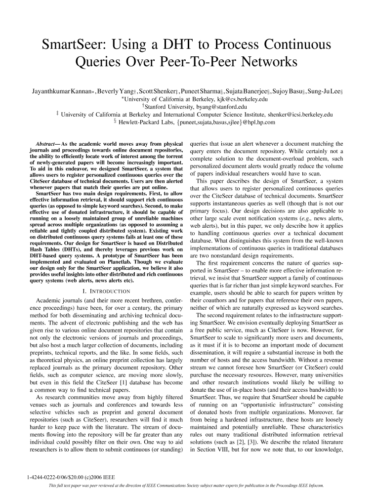 SmartSeer: Using a DHT to Process Continuous Queries Over Peer-to-Peer Networks | IEEE ...