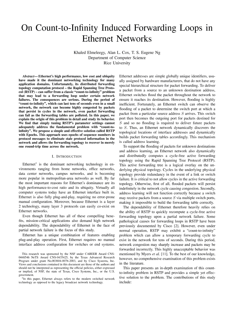 On Count-to-Infinity Induced Forwarding Loops Ethernet Networks | IEEE ...