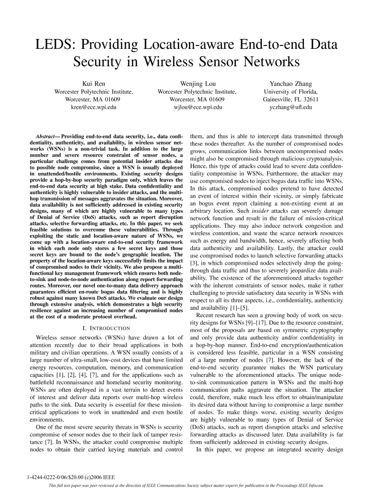 LEDS: Providing Location-Aware End-to-End Data Security in Wireless ...