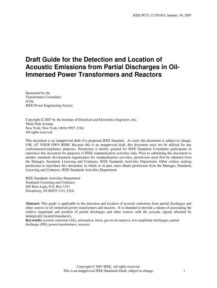 PC57.127/D10.0, Jan 2007 - Approved IEEE Guide for the Detection and ...