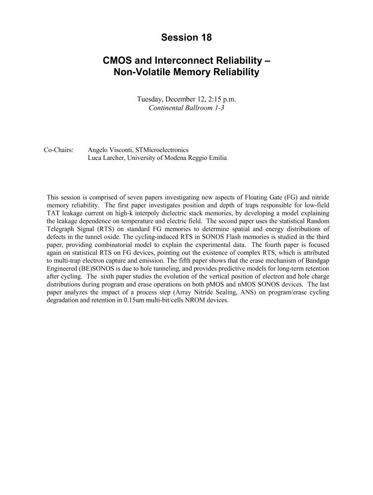 CMOS and Interconnect Reliability - Non-Volatile Memory Reliability ...