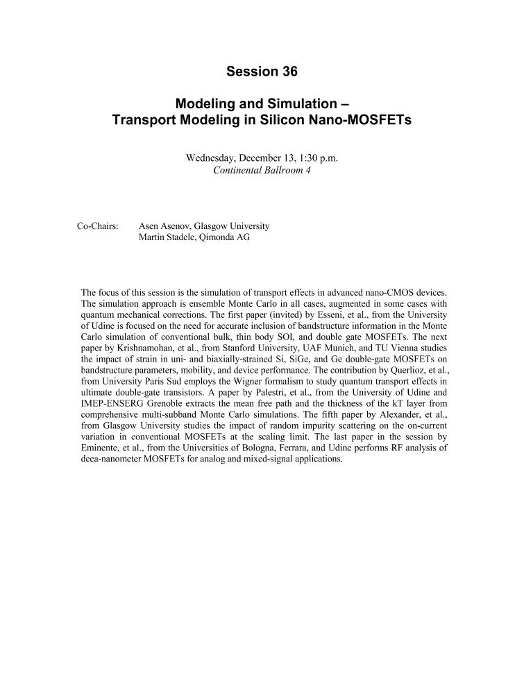 Modeling and Simulation - Transport Modeling in Silicon Nano-MOSFETs | IEEE Conference ...