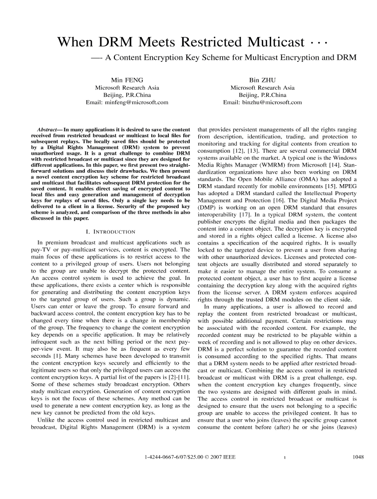 When DRM Meets Restricted Multicast: A Content Encryption Key Scheme ...