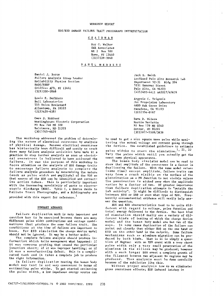 Workshop Report EOS/ESD Damage Failure Trait Photograph Interpretation ...