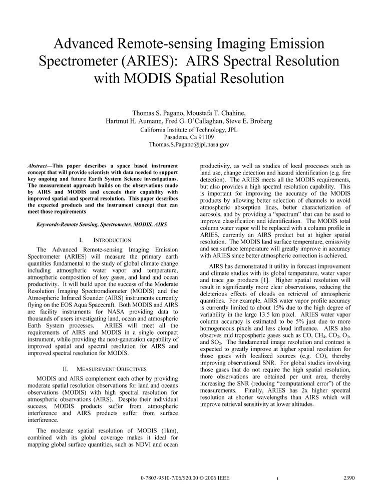 Advanced Remote-sensing Imaging Emission Spectrometer (ARIES): AIRS ...