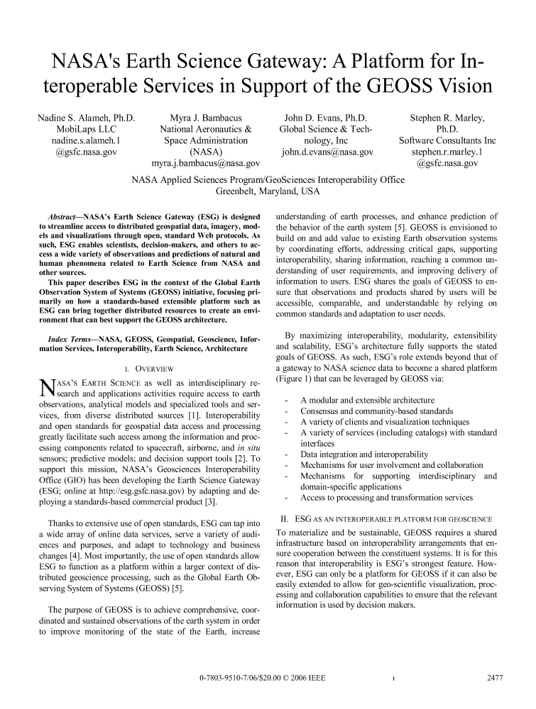 NASA's Earth Science Gateway: A Platform for Interoperable Services in ...