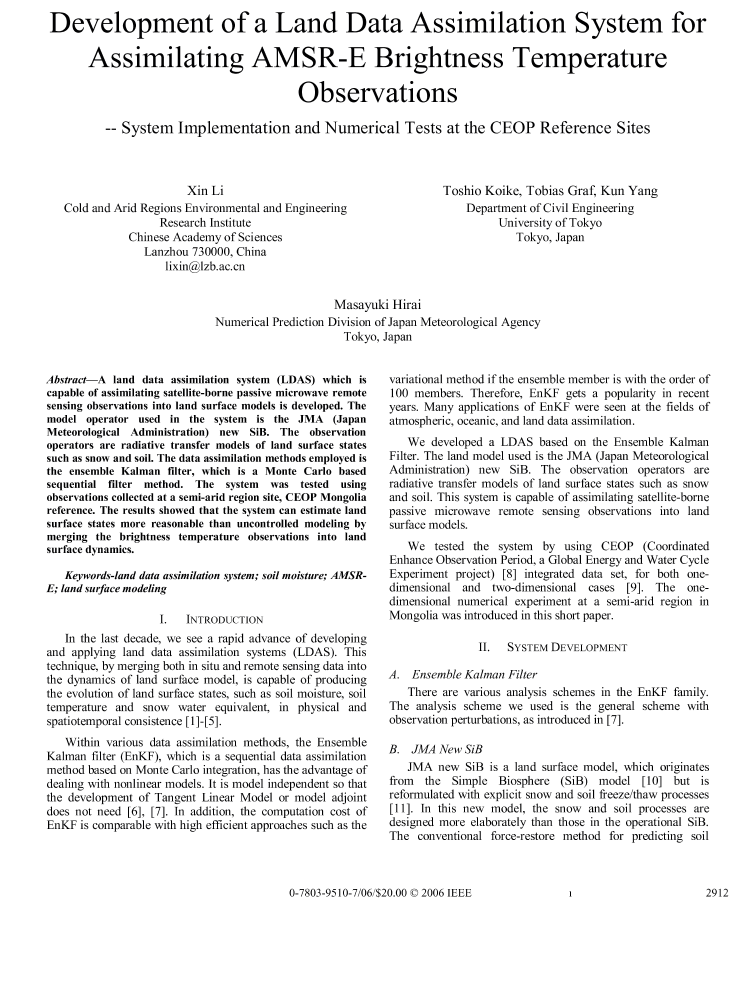 Development of a Land Data Assimilation System for Assimilating AMSR-E ...