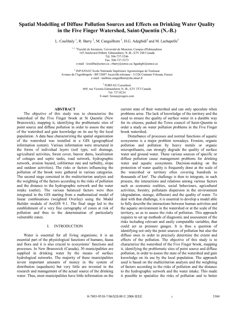 Spatial Modelling of Diffuse Pollution Sources and Effects on Drinking ...