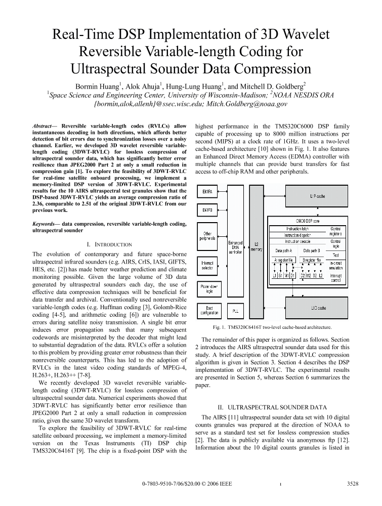 Real-Time DSP Implementation of 3D Wavelet Reversible Variable-length Coding for Ultraspectral ...