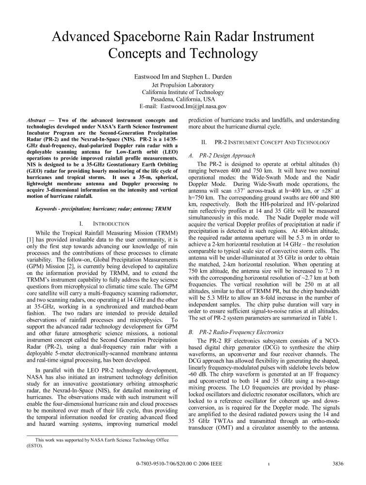 Advanced Spaceborne Rain Radar Instrument Concepts and Technology ...