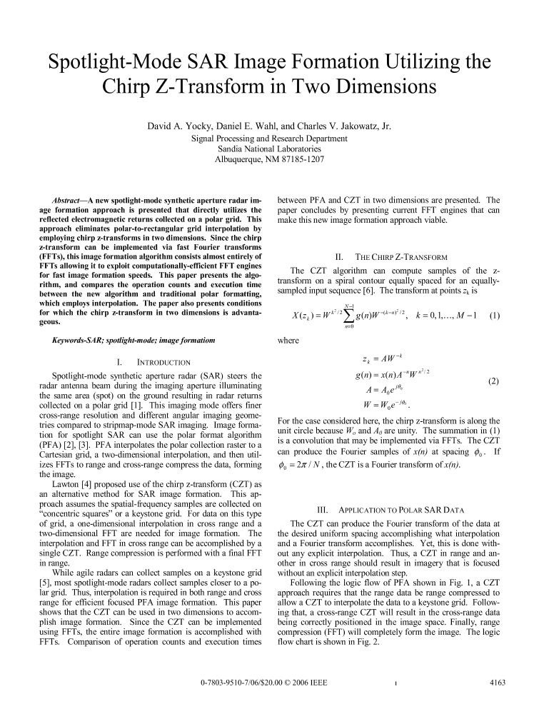 Spotlight-Mode SAR Image Formation Utilizing the Chirp Z-Transform in Two Dimensions | IEEE ...