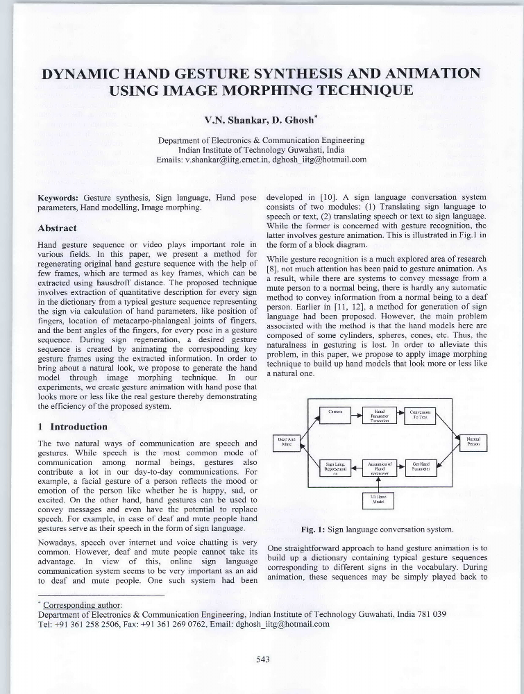 DYNAMIC HAND GESTURE SYNTHESIS AND ANIMATION USING IMAGE MORPHING ...