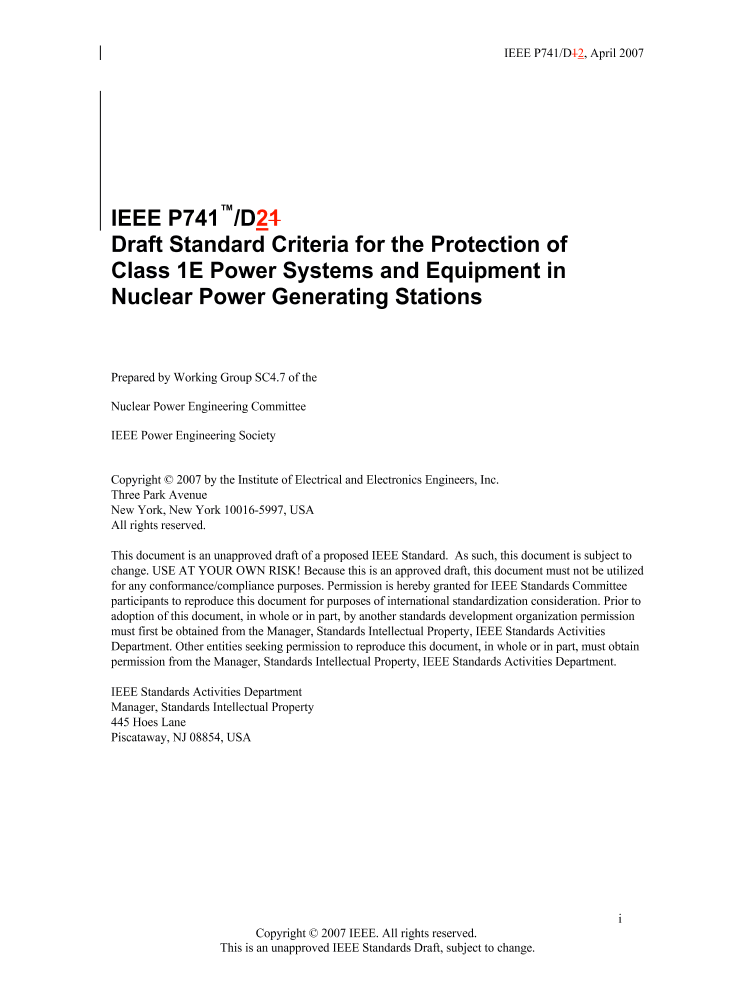 P741/D2, Apr 07 - Approved IEEE Draft Standard Criteria for the ...