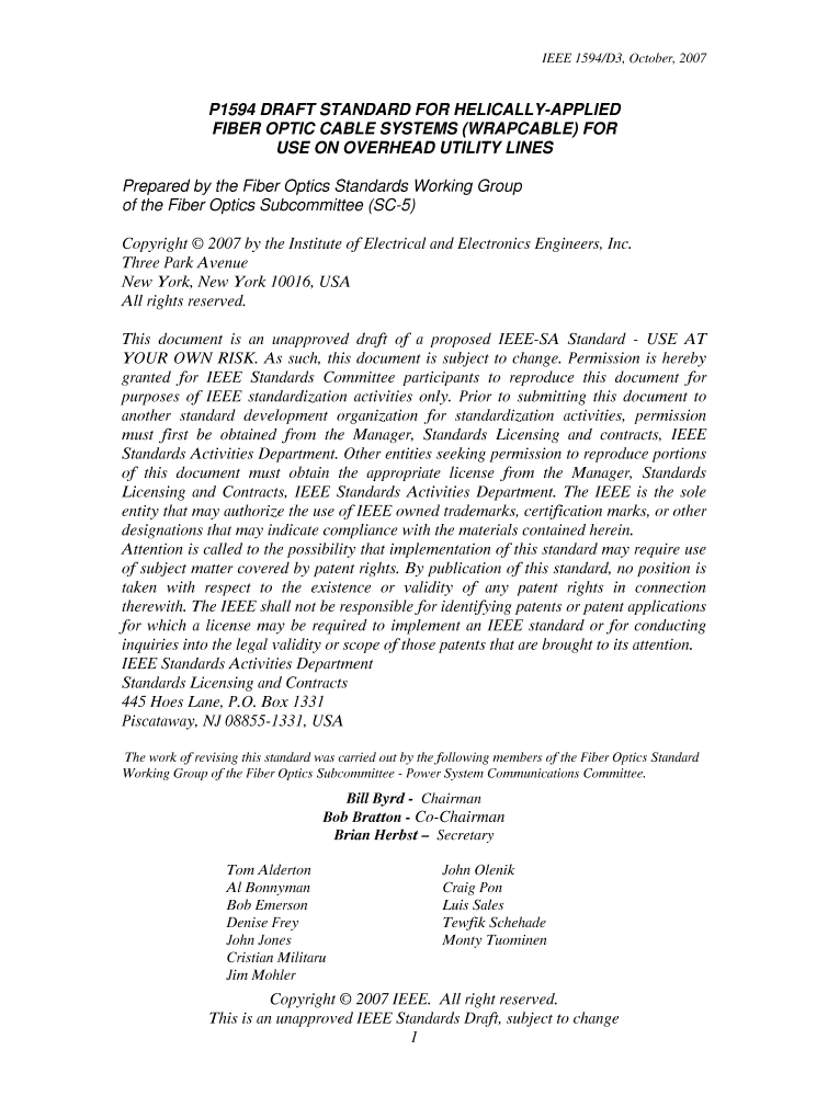 P1594/D3, Oct 2007 - Fraft Standard for Helically-Applied Fiber Optic ...