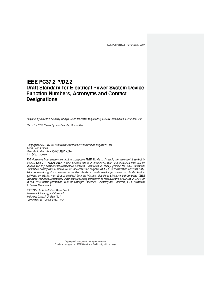 PC37.2/D2.2 Nov, 2007 - IEEE Draft Standard for Electrical Power System ...