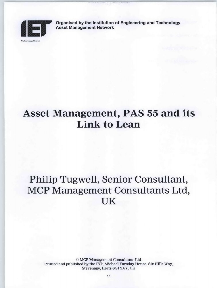 Asset Management, PAS 55 and its Link to Lean | IET Conference ...