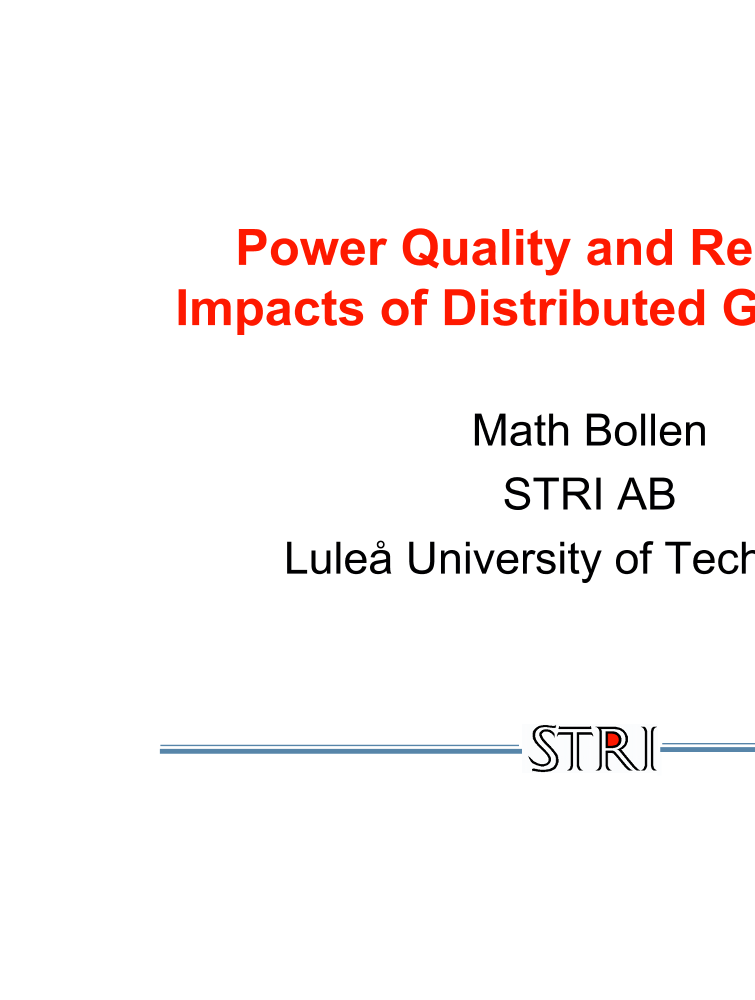Power quality and reliability impacts of distributed generation | IET ...