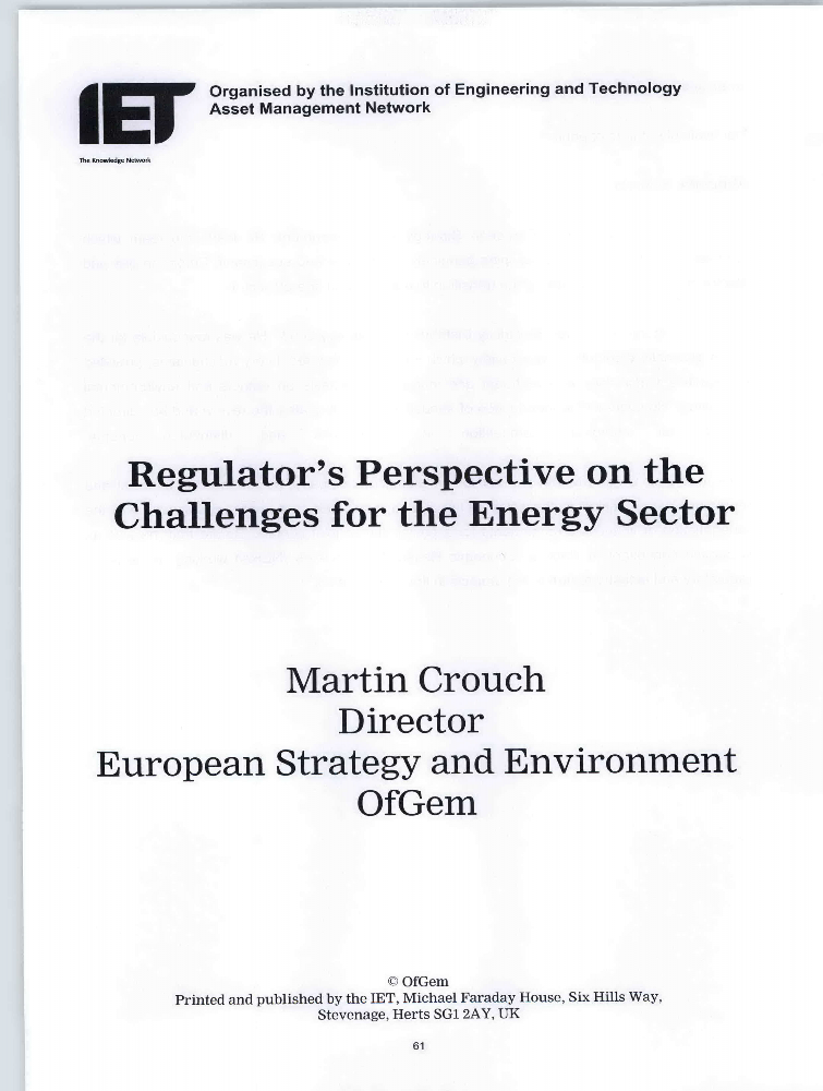 Regulator's perspective on the challenges for the energy sector | IET ...
