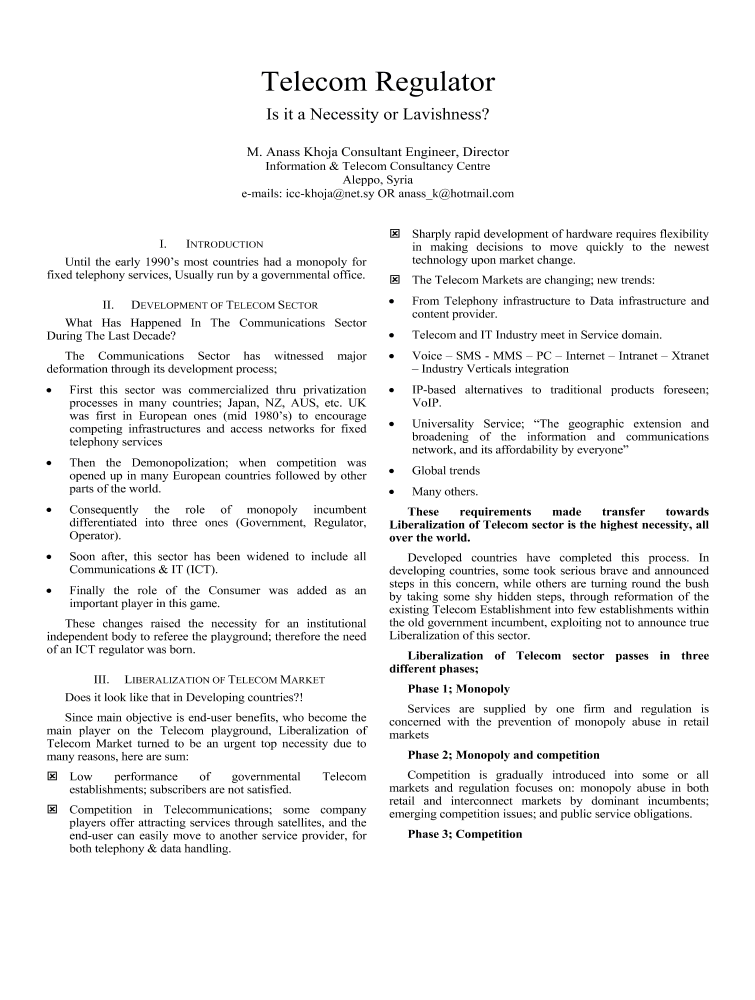 Telecom Regulator; Is it a Necessity or Lavishness? | IEEE Conference ...