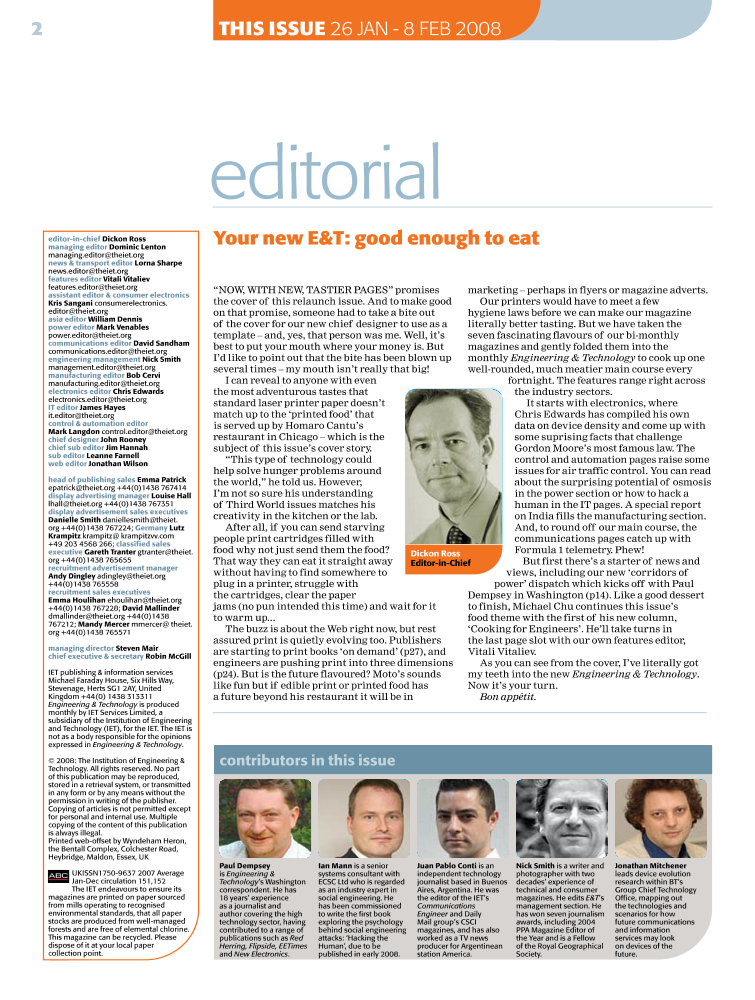Your new E&T: good enough to eat [Editorial] | IET Journals & Magazine ...