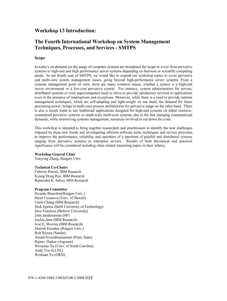 Workshop 13 introduction: The fourth international workshop on System ...