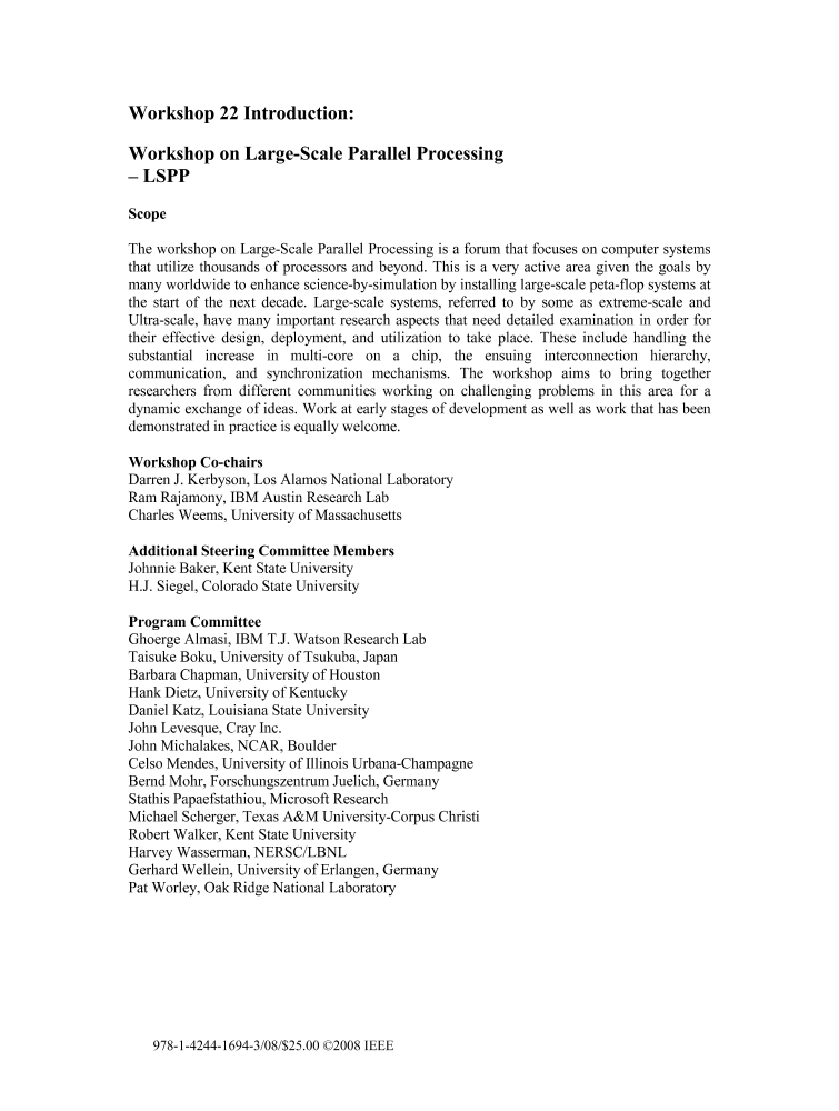 Workshop 22 Introduction Workshop On Large Scale Parallel Processing Lspp Ieee Conference