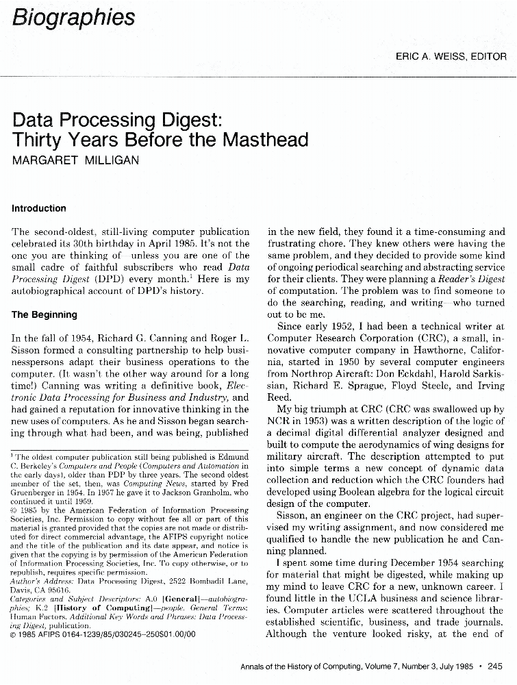 Data Processing Digest: Thirty Years Before the Masthead | IEEE ...