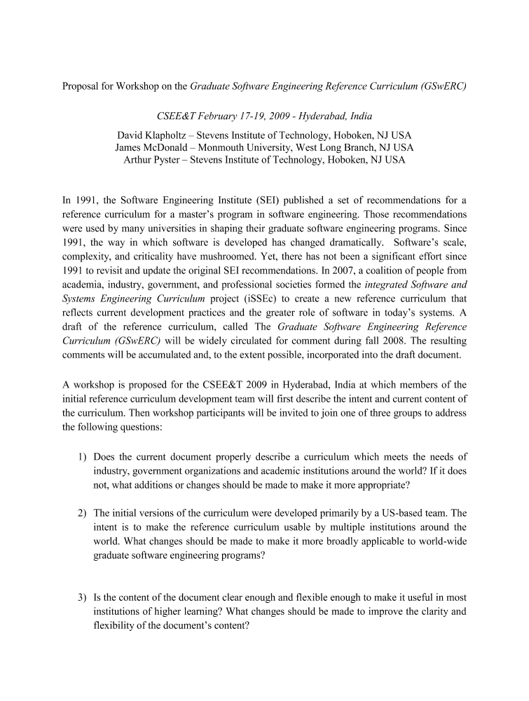 The Graduate Software Engineering Reference Curriculum (GSwERC) | IEEE ...