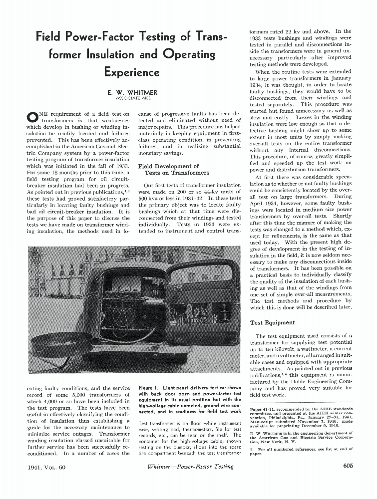 Field Power-Factor Testing of Transformer Insulation and Operating ...