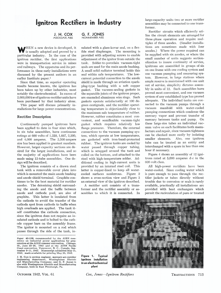 Ignitron Rectifiers in Industry | IEEE Journals & Magazine | IEEE Xplore