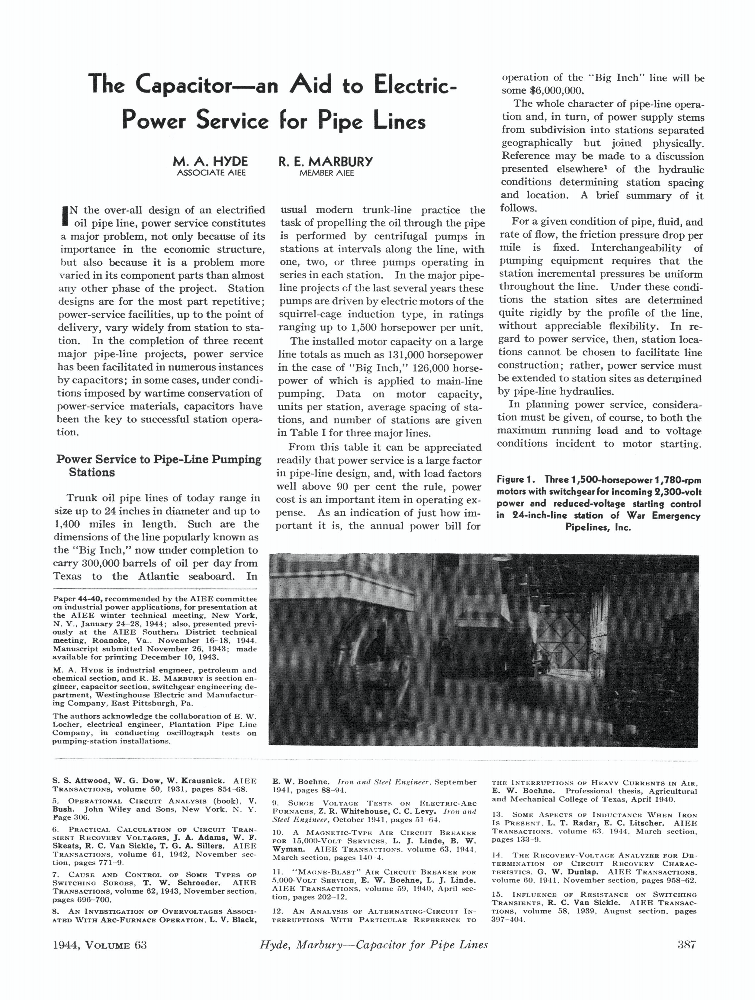 The capacitor-an aid to electric-power service for pipe lines | IEEE ...
