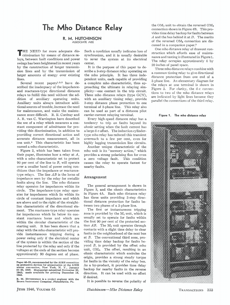 The Mho Distance Relay | IEEE Journals & Magazine | IEEE Xplore