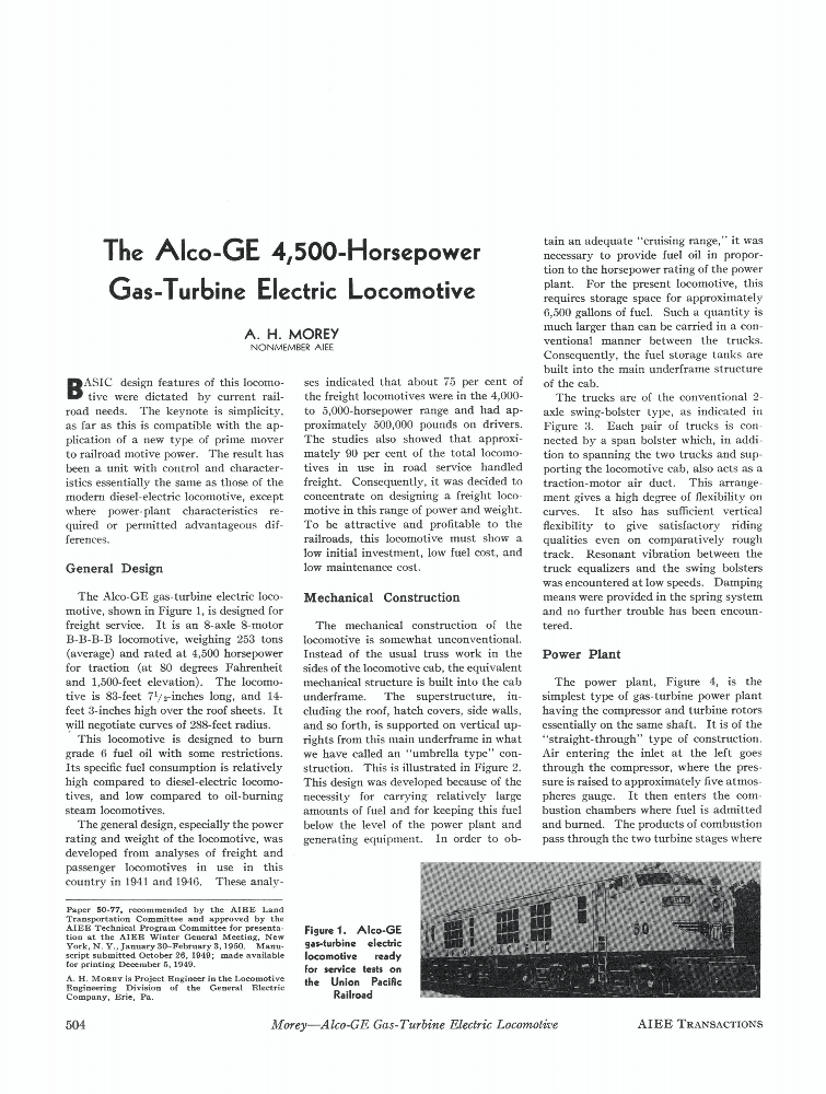 The Alco-GE 4,500-Horsepower Gas-Turbine Electric Locomotive | IEEE ...