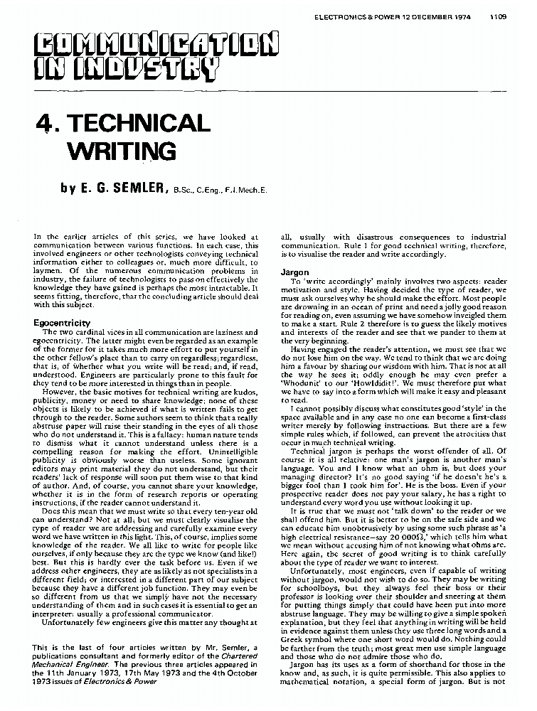 Communication in industry. Part 4: Technical writing | IET Journals & Magazine | IEEE Xplore