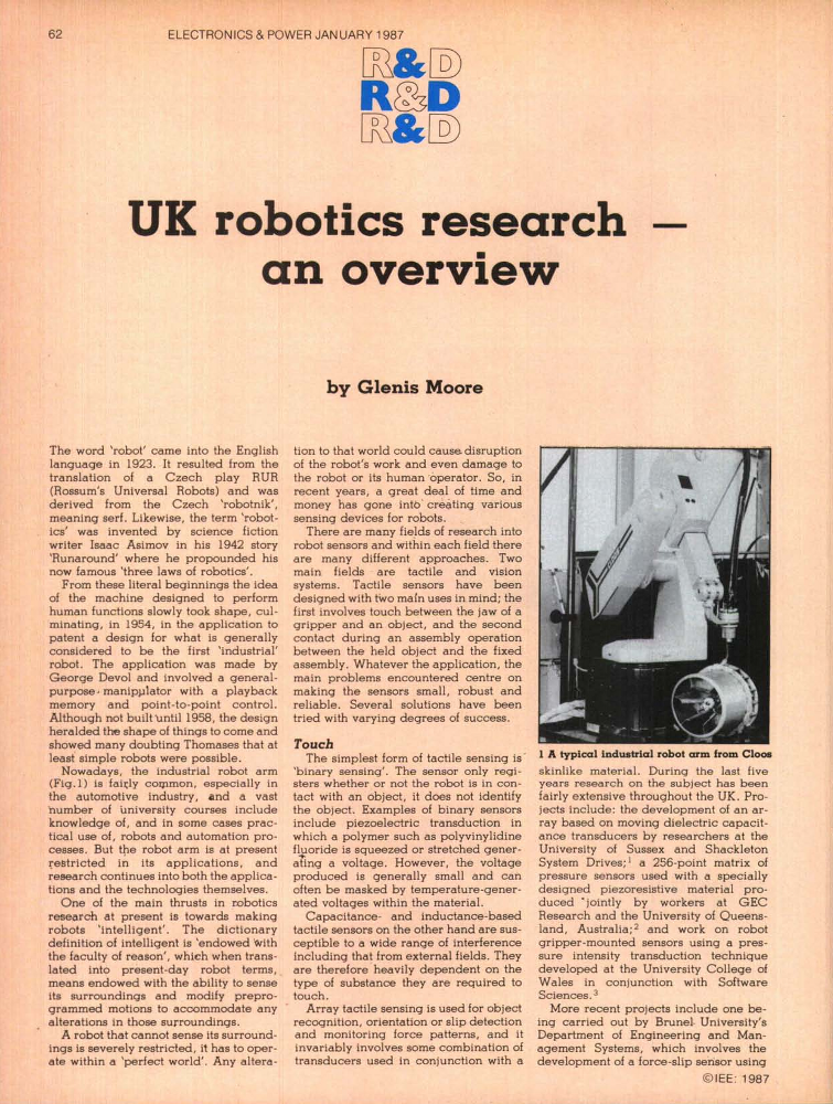 UK robotics research ߝ an overview | IET Journals & Magazine | IEEE Xplore