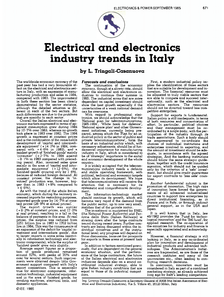 Electrical and electronics industry trends in Italy | IET Journals ...