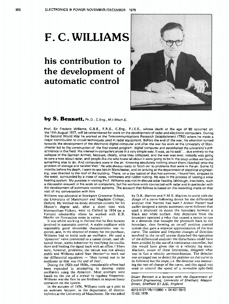 F.C. Williams. his contribution to the development of automatic control ...