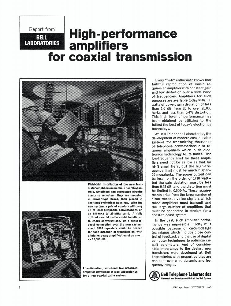 High-performance amplifiers for coaxial transmission | IEEE Journals & Magazine | IEEE Xplore