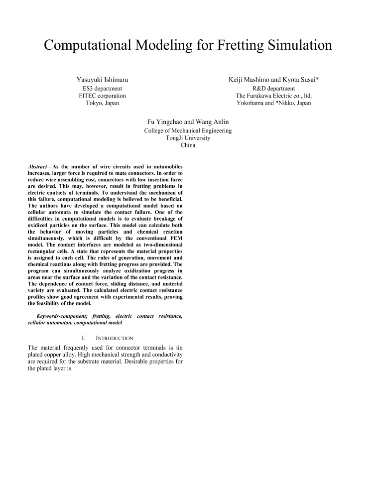 Computational Modeling for Fretting Simulation | IEEE Conference ...