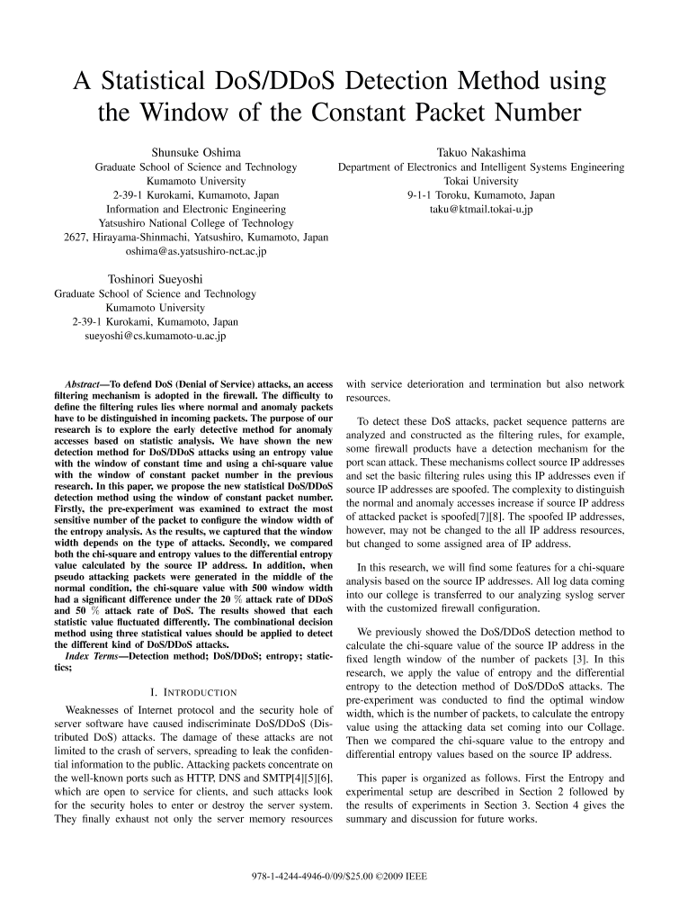 A Statistical DoS/DDoS Detection Method Using the Window of the ...