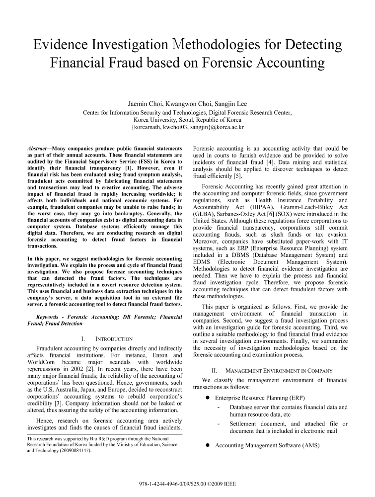 Evidence Investigation Methodologies for Detecting Financial Fraud ...