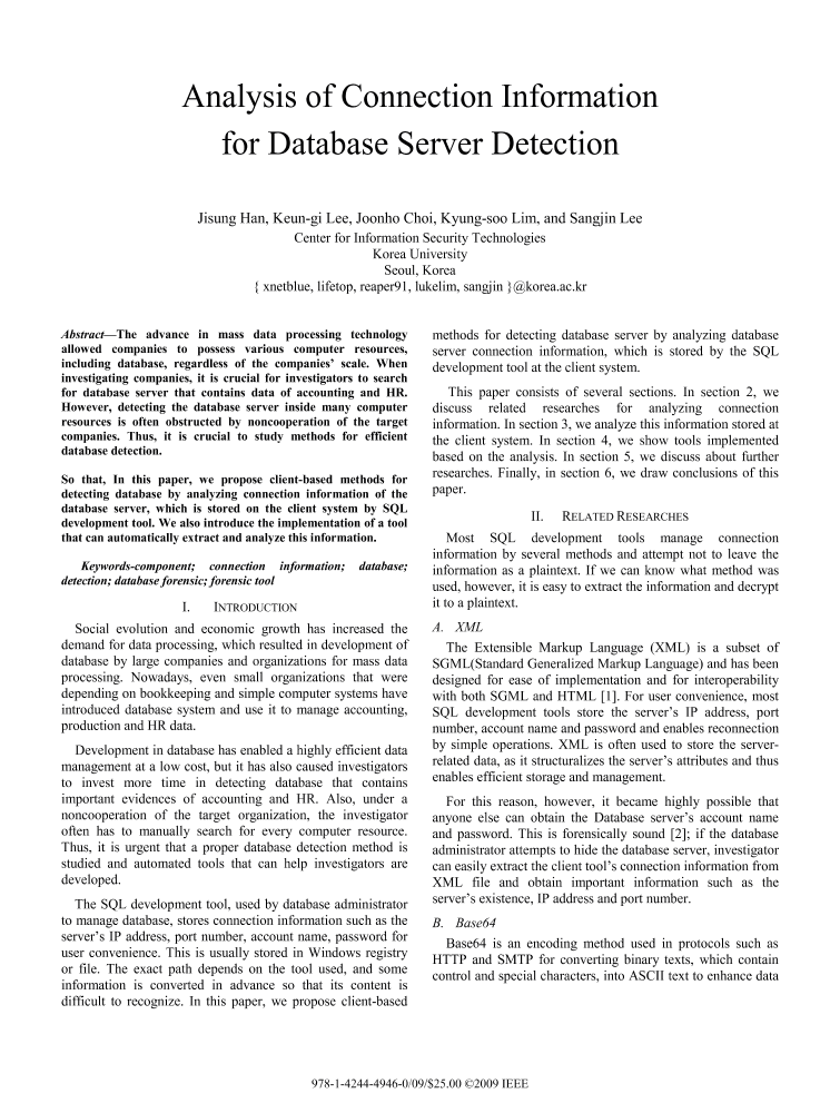Analysis of Connection Information for Database Server Detection | IEEE ...