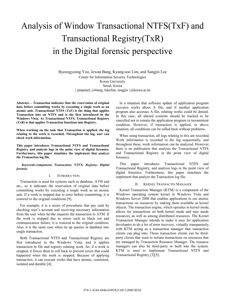 Analysis of Window Transactional NTFS(TxF) and Transactional Registry ...