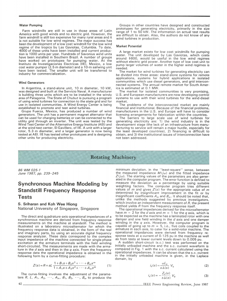Synchronous Machine Modeling By Standstill Frequency Response Tests Ieee Journals And Magazine