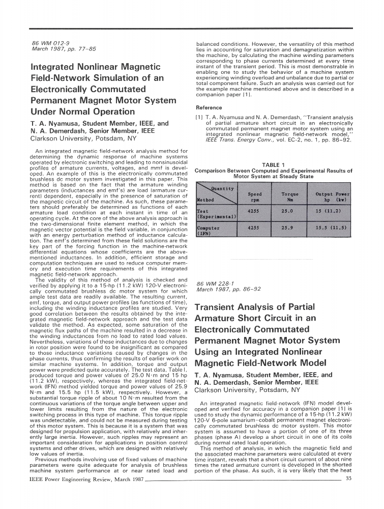 Integrated Nonlinear Magnetic Field Network Simulation Of An Electronically Commutated Permanent