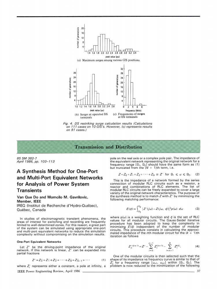 A Synthesis Method For One Port And Multi Port Equivalent Networks For Analysis Of Power System