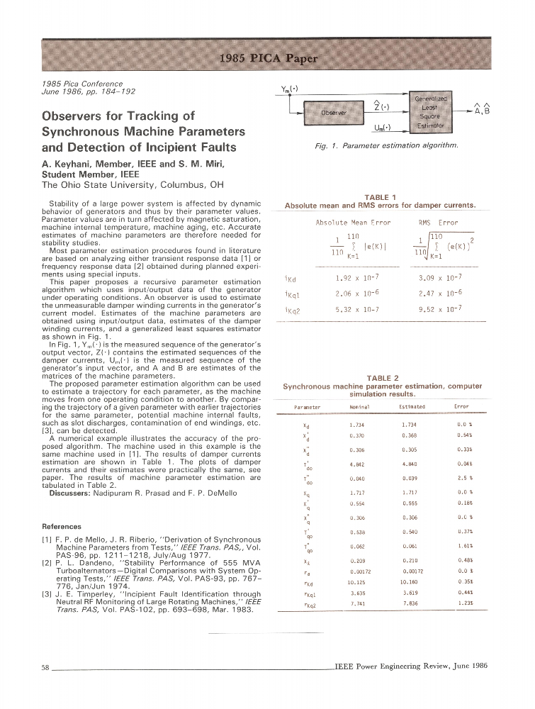 Observers for Tracking of Synchronous Machine Parameters and Detection of Incipient Faults ...