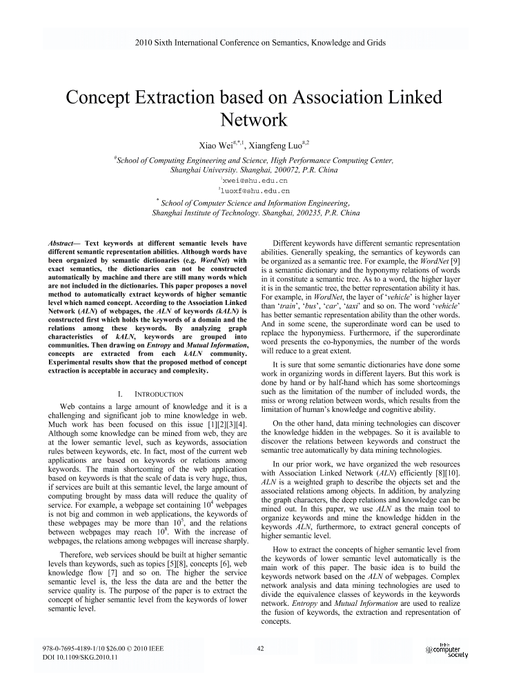 Concept Extraction based on Association Linked Network | IEEE ...